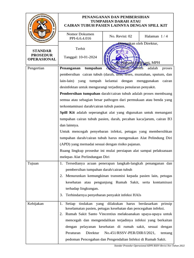 3 SPO Penanganan Cairan Tubuh Dan B3 | PDF