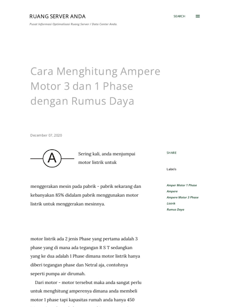Cara Menghitung Ampere Motor 3 Dan 1 Phase Dengan Rumus Daya | PDF