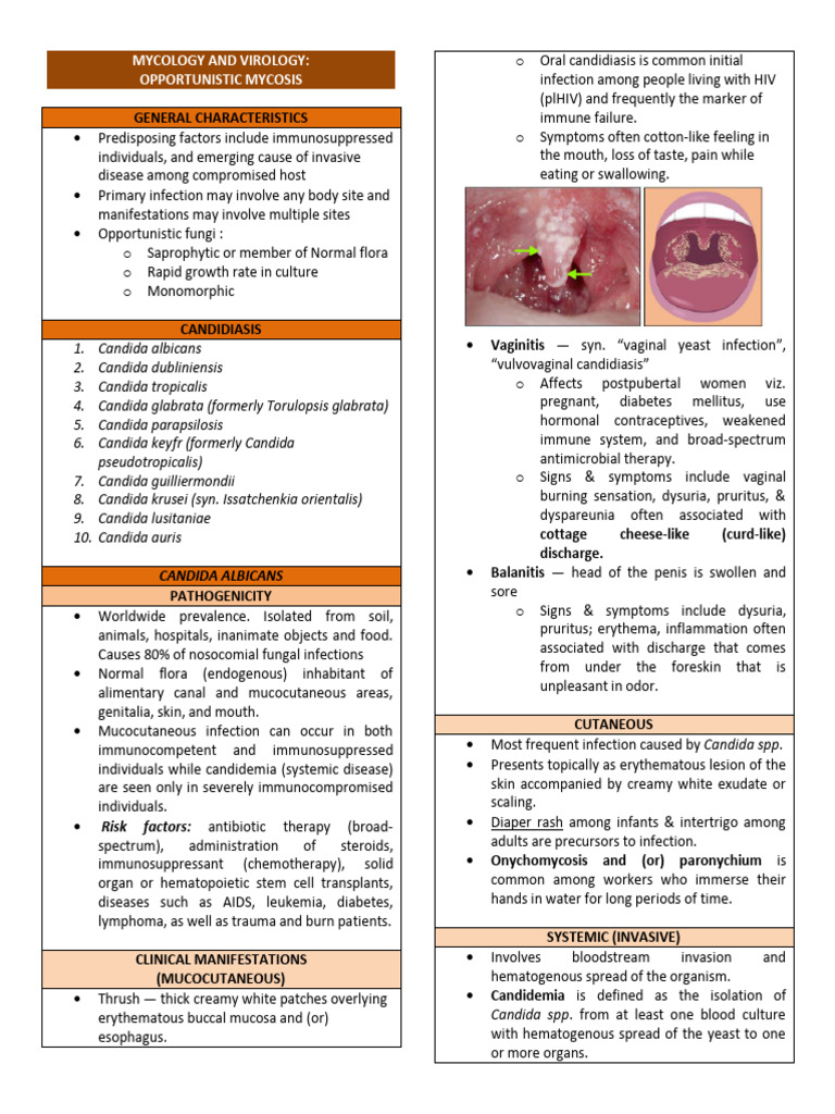 Mycology and Virology - M3 | PDF | Candida (Fungus) | Candidiasis