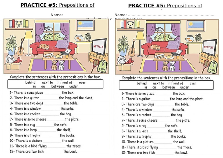Practice 5 - Preposition of Place | PDF