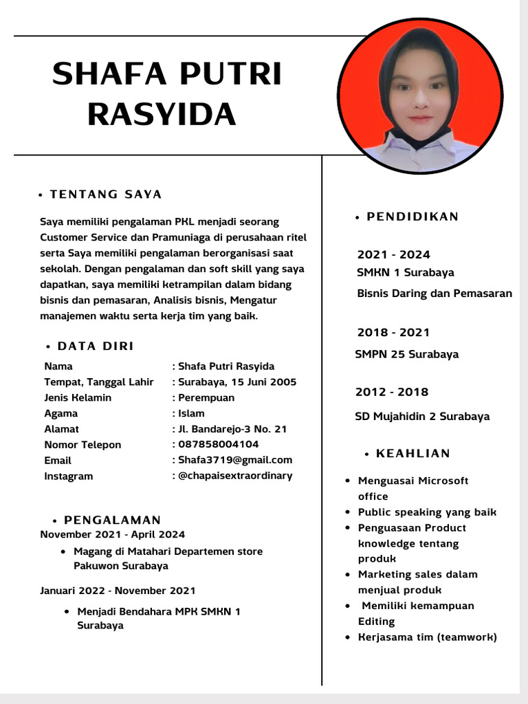 JOBSTREETEXPRESS ShafaRasyida Resume 20240801 | PDF