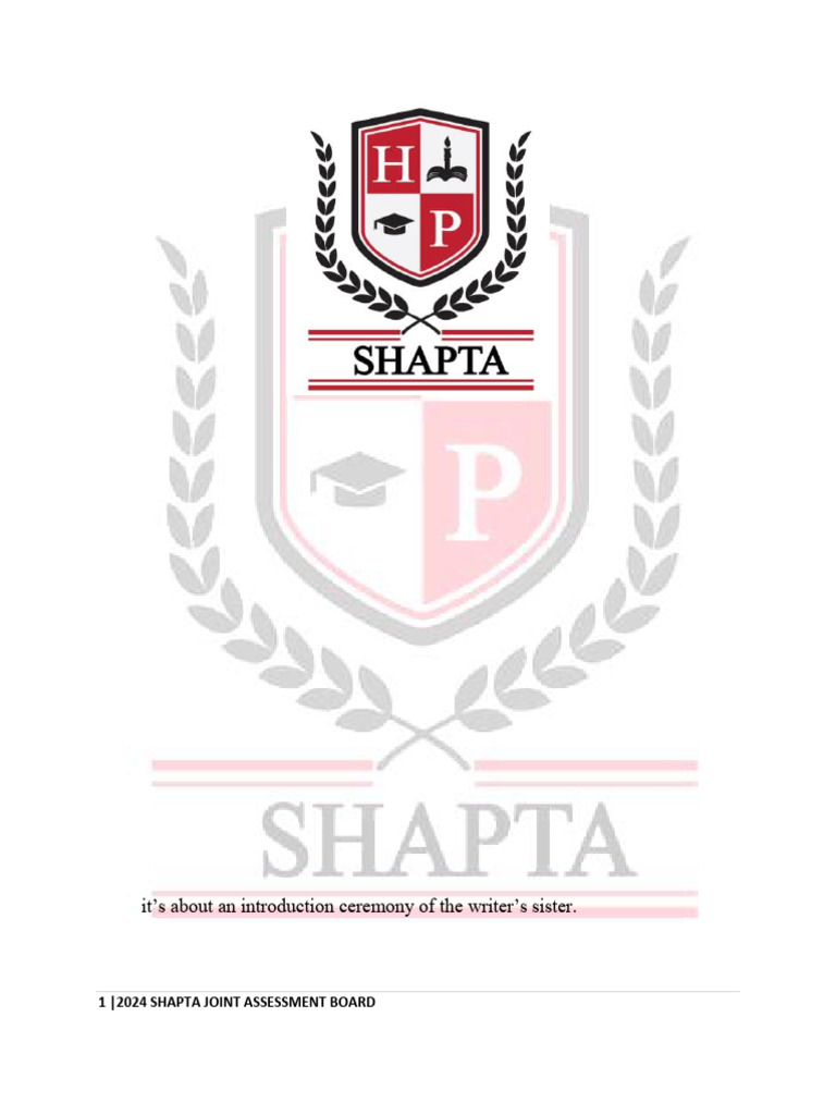 Shapta Scoring Guide Uce Eng 1 2024 | PDF