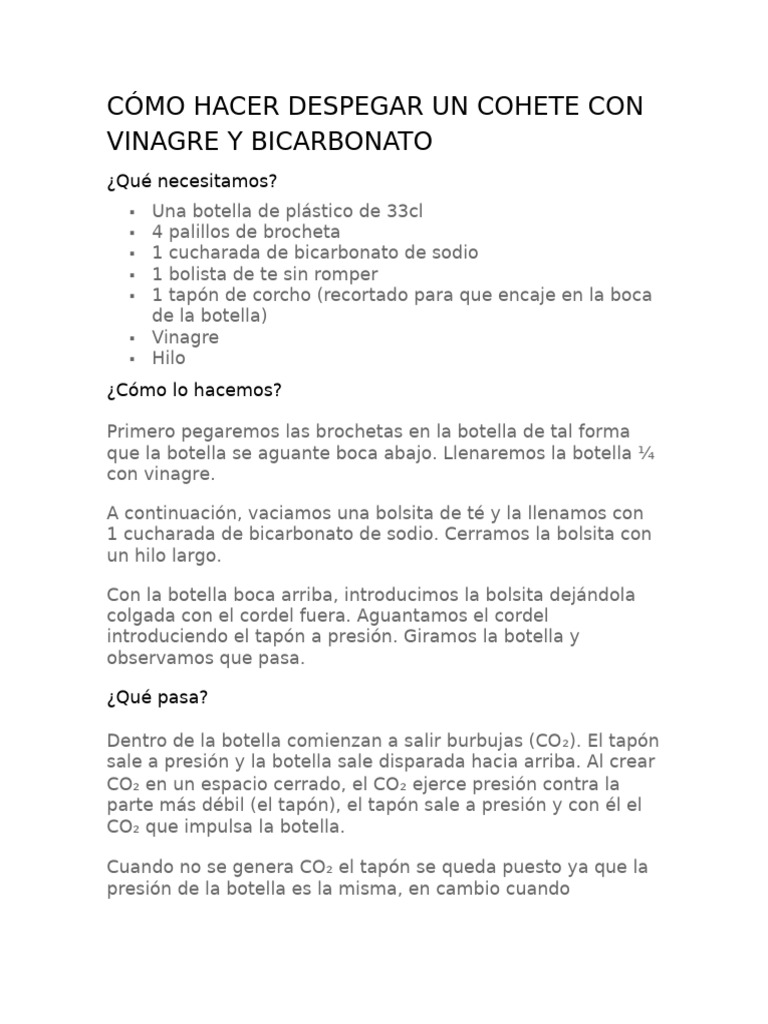 Cohete de vinagre y bicarbonato: guía práctica | PDF | Ácido acético ...