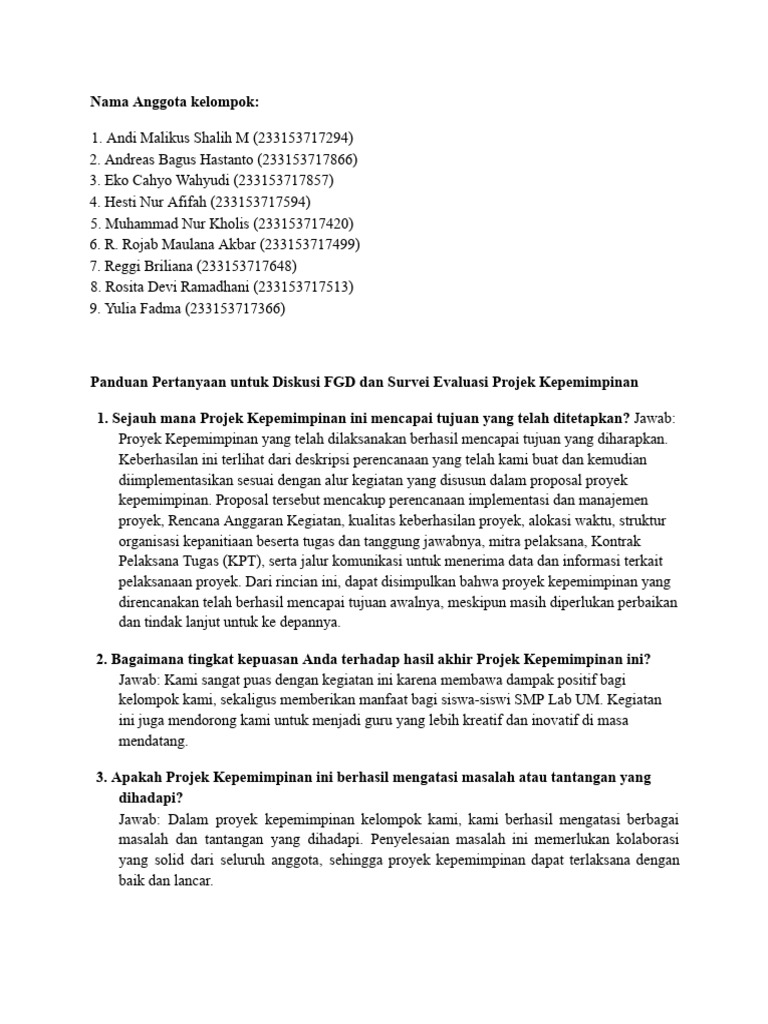 PK 13.1 Pelaksanaan FGD Atau Survey Evaluasi Untuk Mengukur Ketuntasan ...