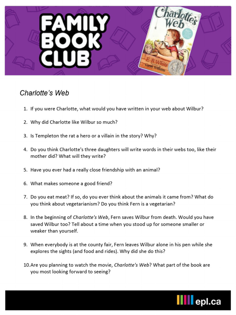 Family Book Club Charlottes Web Discussion Questions | PDF