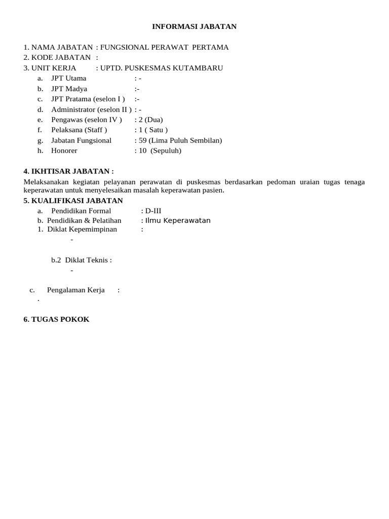 Anjab Perawat Pertama | PDF