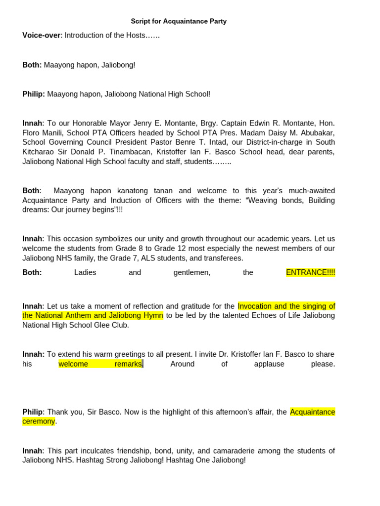 Script For Acquaintance Party - Final-1 | PDF | Foreign Language Studies