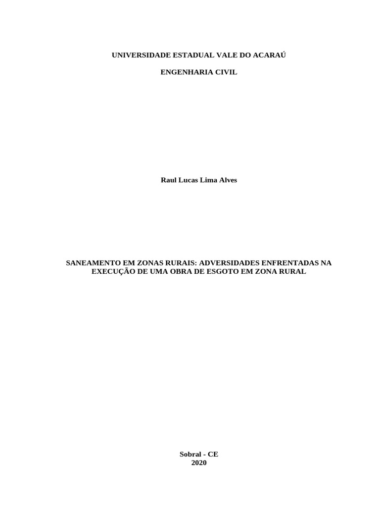 Monografia Saneamento - Raul Alves - Larissa Calegario | PDF