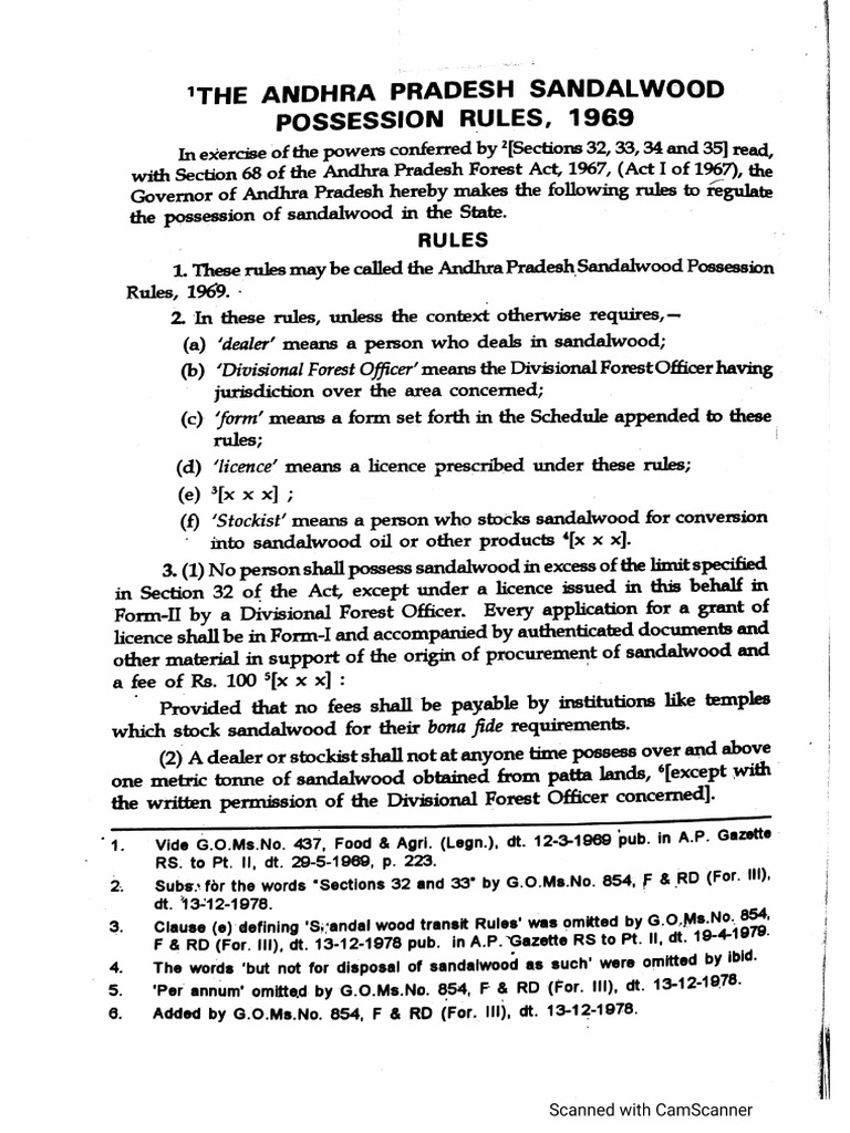 The Andhra Pradesh Sandalwood Possession Rules 1 | PDF