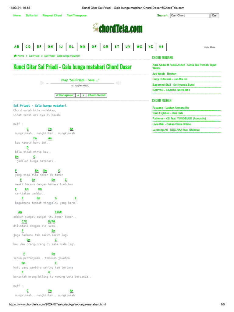 Kunci Gitar Sal Priadi - Gala Bunga Matahari Chord Dasar © | PDF