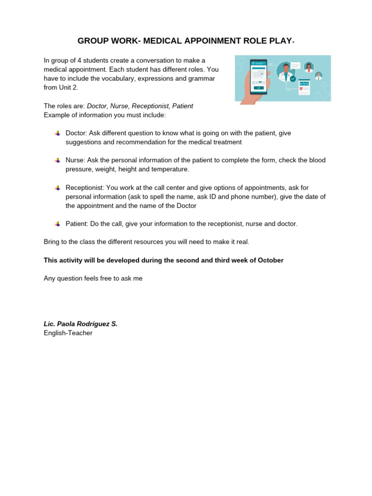 Medical Appointment Role Play Guide | PDF | Self-Improvement