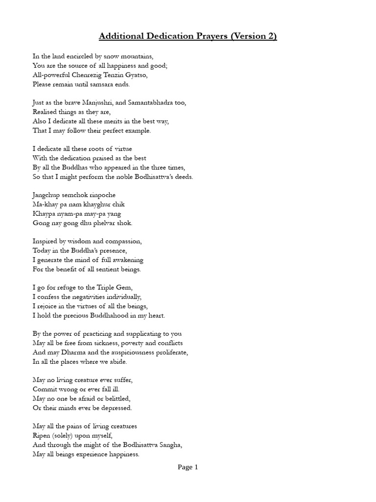 Addtional Dedication Prayers Version 2 Pdf