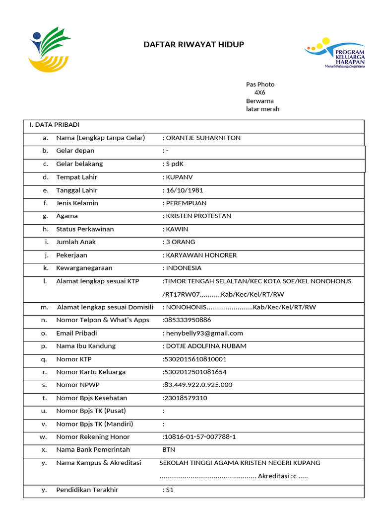Orentj Ton FORMAT CV SDM PKH 2024 | PDF