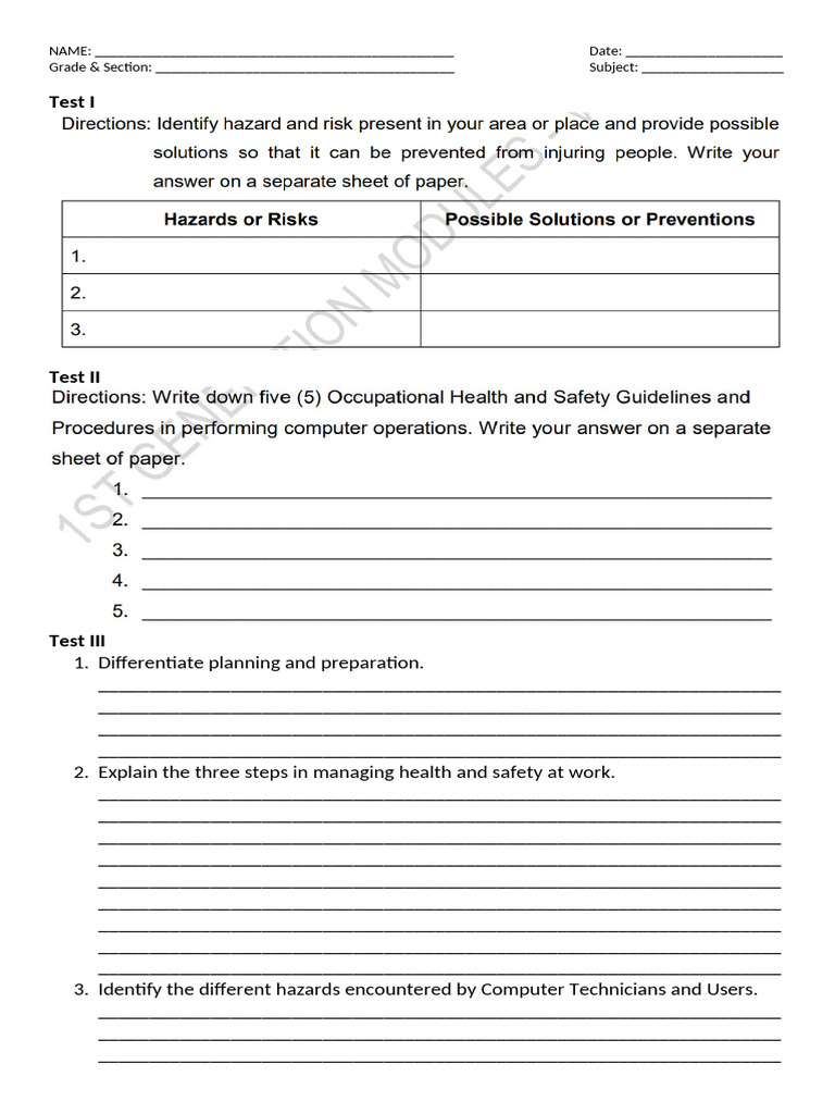 Student Safety & Planning Test | PDF