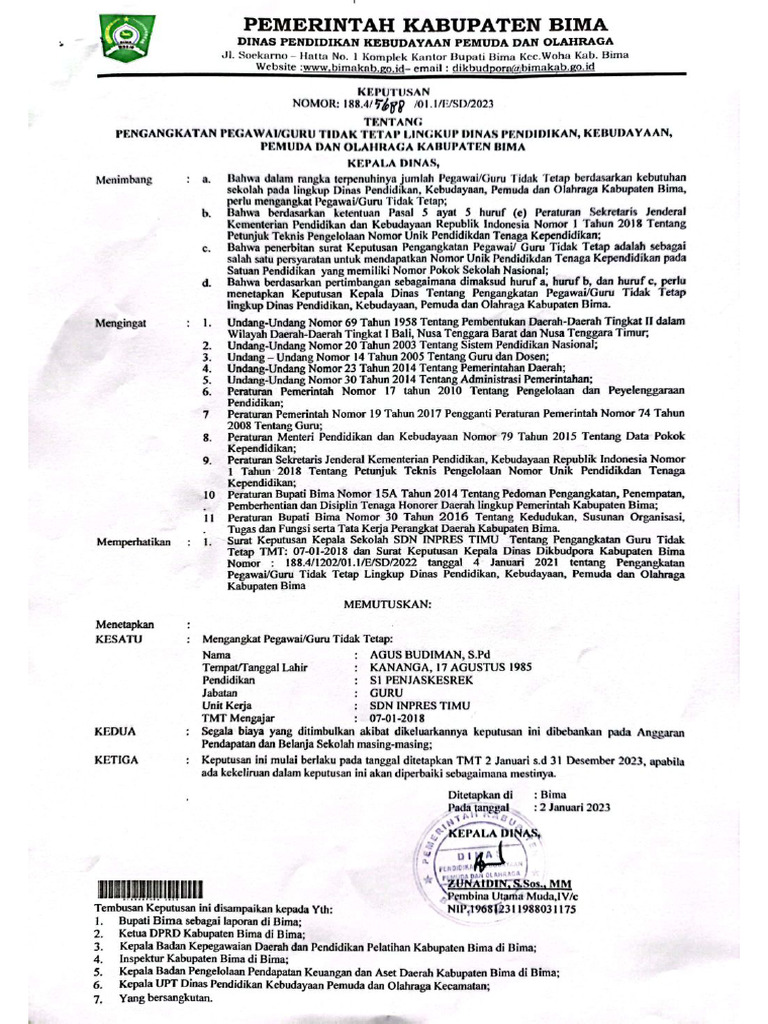 Sk Dinas 2023 Agus | PDF