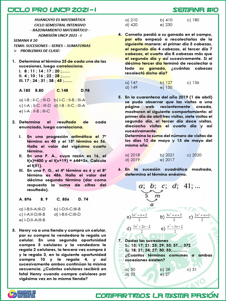 10_SUCESIONES SERIES SUMATORIAS_SEM 10_HYO MAT_OK | PDF