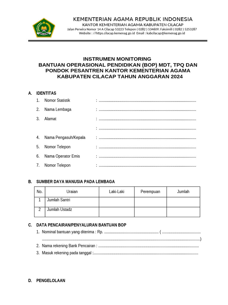 Instrumen Monev BOP | PDF