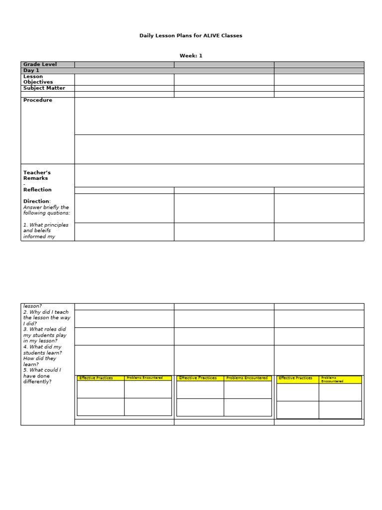 Daily Lesson Plans For ALIVE Classes: Answer Briefly The Following Qustions: 1. What Principles ...