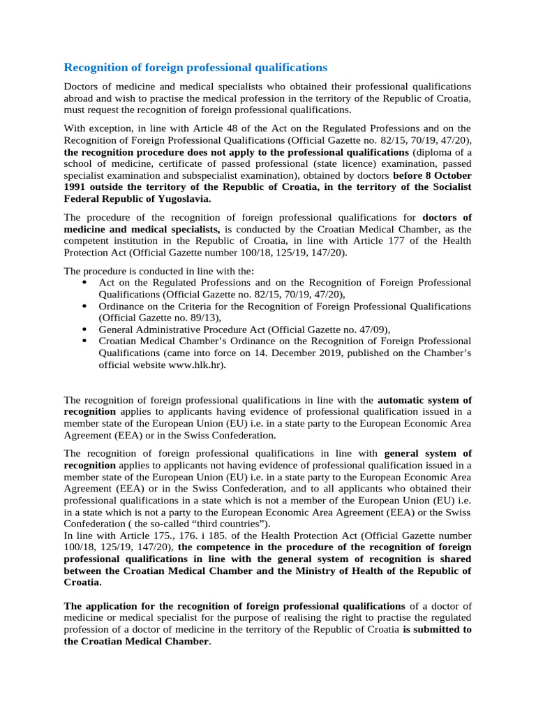 00recognition of Foreign Professional Qualifications | PDF