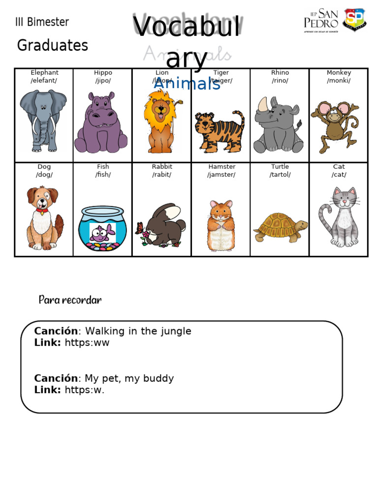 My Vocabulary - Animals - Graduates | PDF