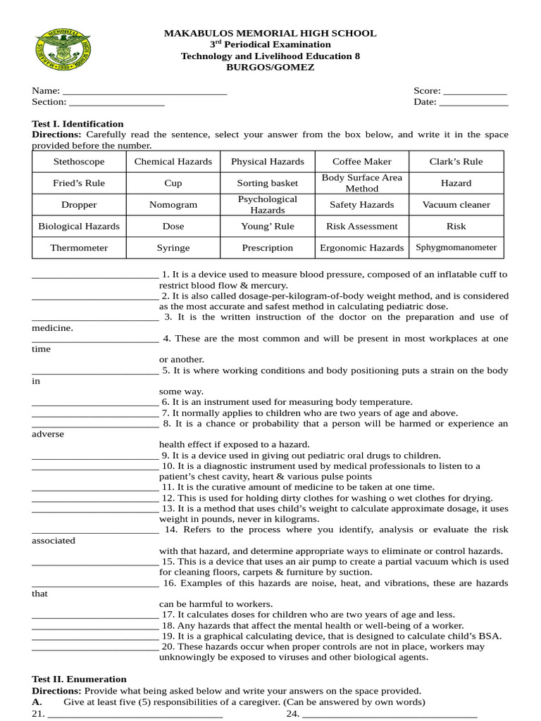 3rd Periodical Examination - TLE 8 | PDF