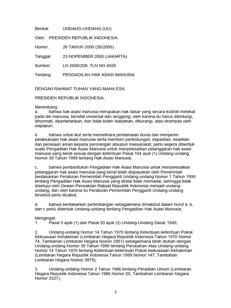 UU No. 26 THN 2000 TTG Pengadilan HAM | PDF