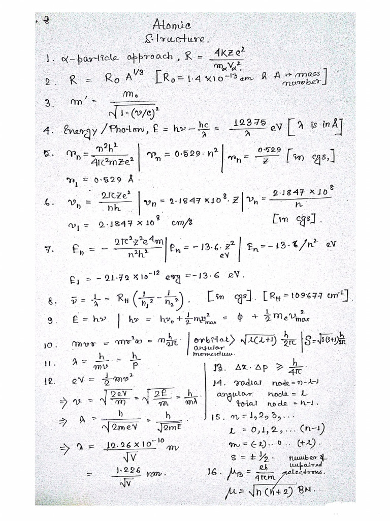 Atomic Strucutre Formula Sheet | PDF