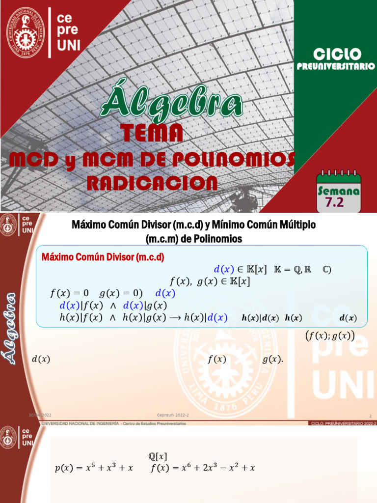 7.2 MCD y MCM de Polinomios, Radicación | PDF