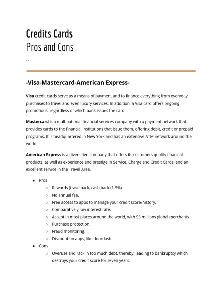 Credits Cards, Pros and Cons.... | PDF