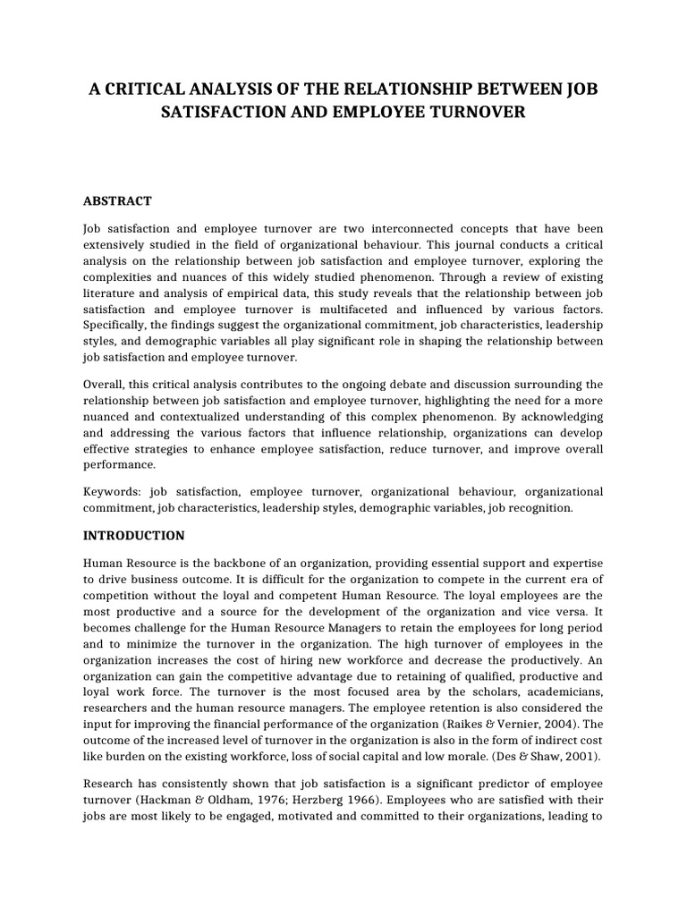 A Critical Analysis of The Relationship Between Job Satisfaction and ...