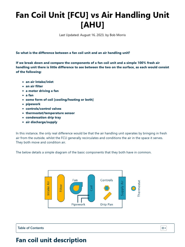 Fan Coil Unit (FCU) Vs Air Handling Unit (AHU) | PDF