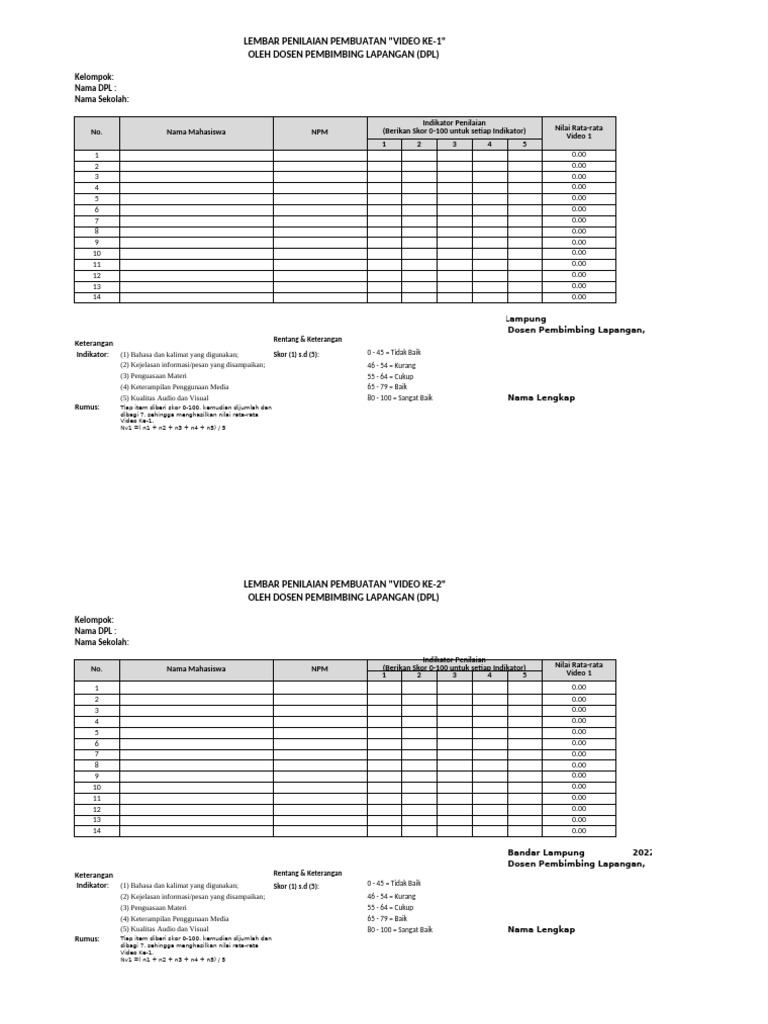Form Penilaian DPL PPL FTK 2022 | PDF
