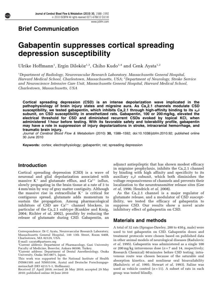 Gabapentin Suppresses Cortical Spreading Depression Susceptibility | PDF