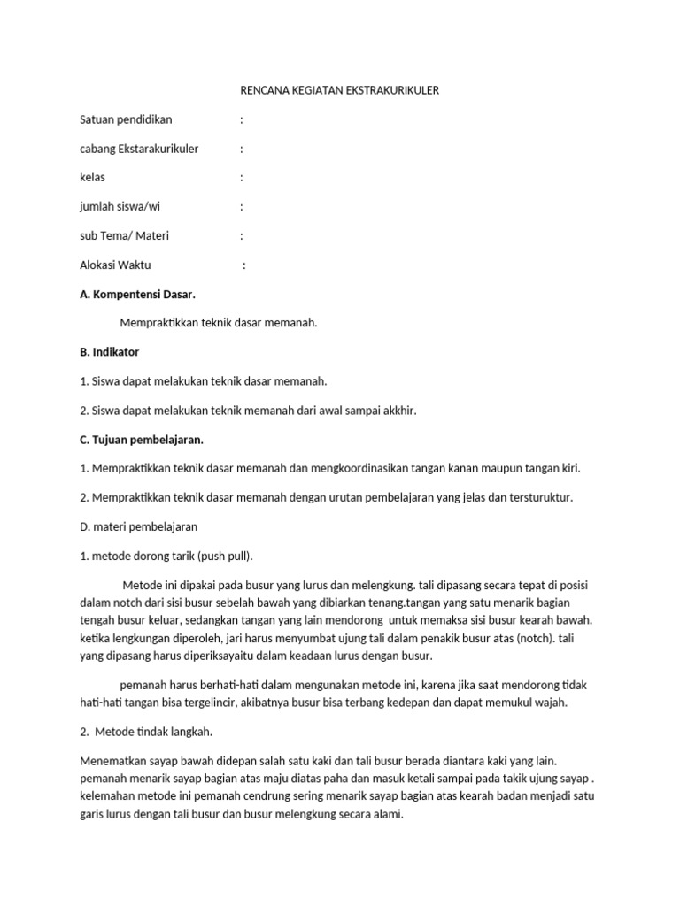 RPP PANAHAN EKSKUL | PDF