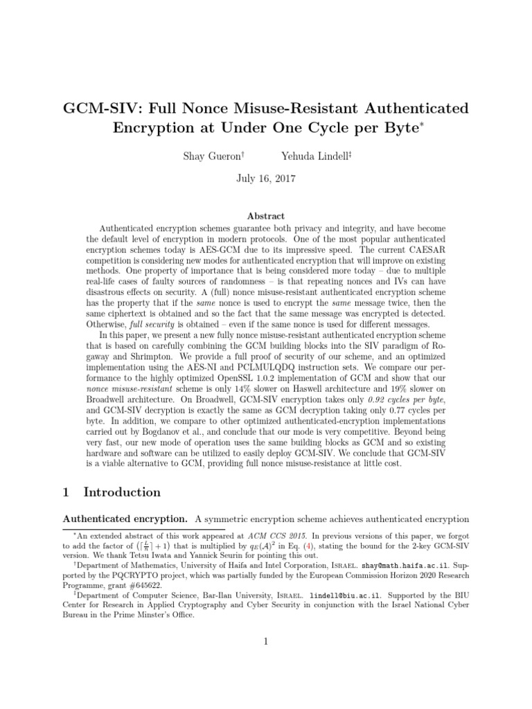 GCM-SIV: Full Nonce Misuse-Resistant Authenticated Encryption at Under ...