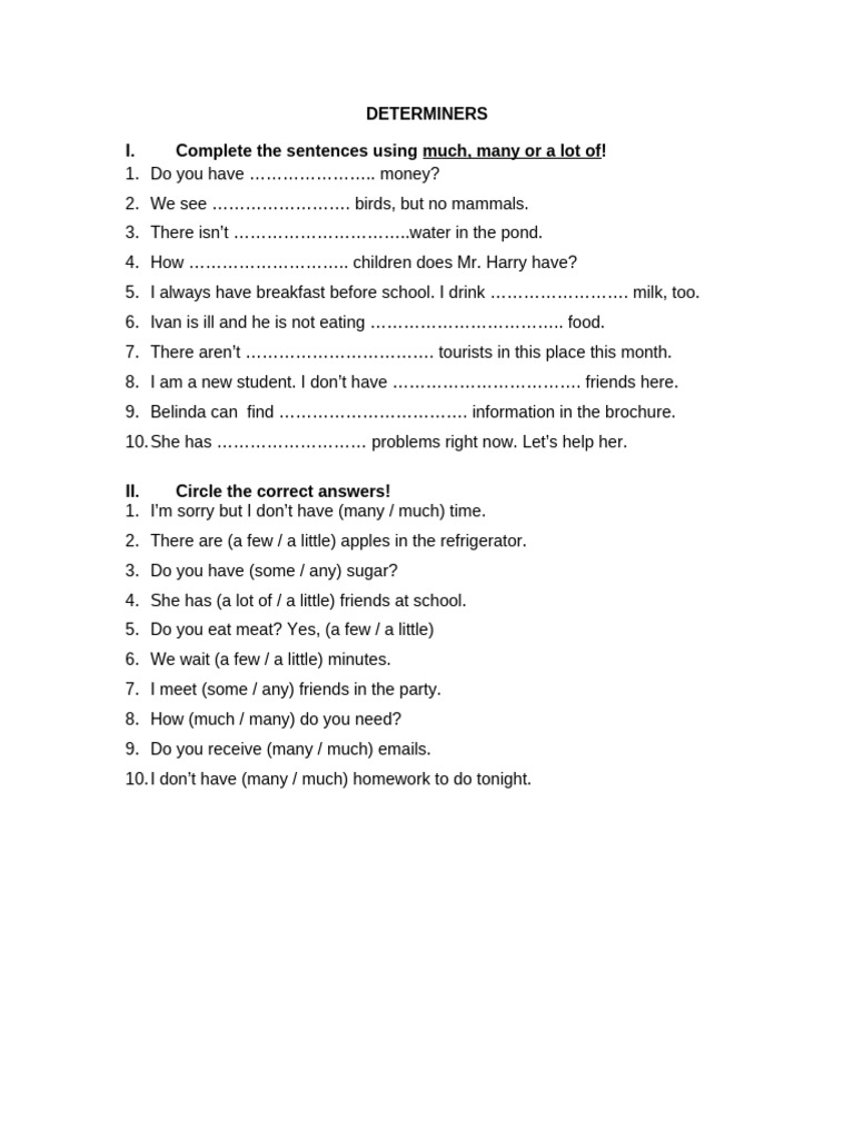 Determiners Exercise | PDF