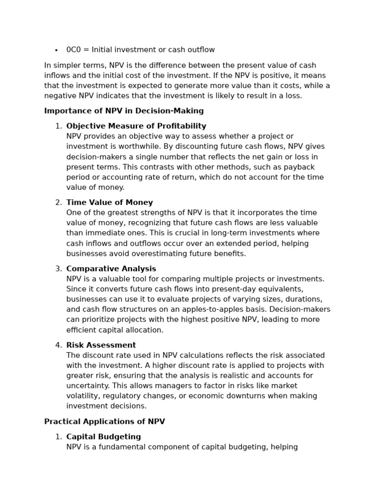 Importance of NPV in Decision-Making Objective Measure of Profitability ...