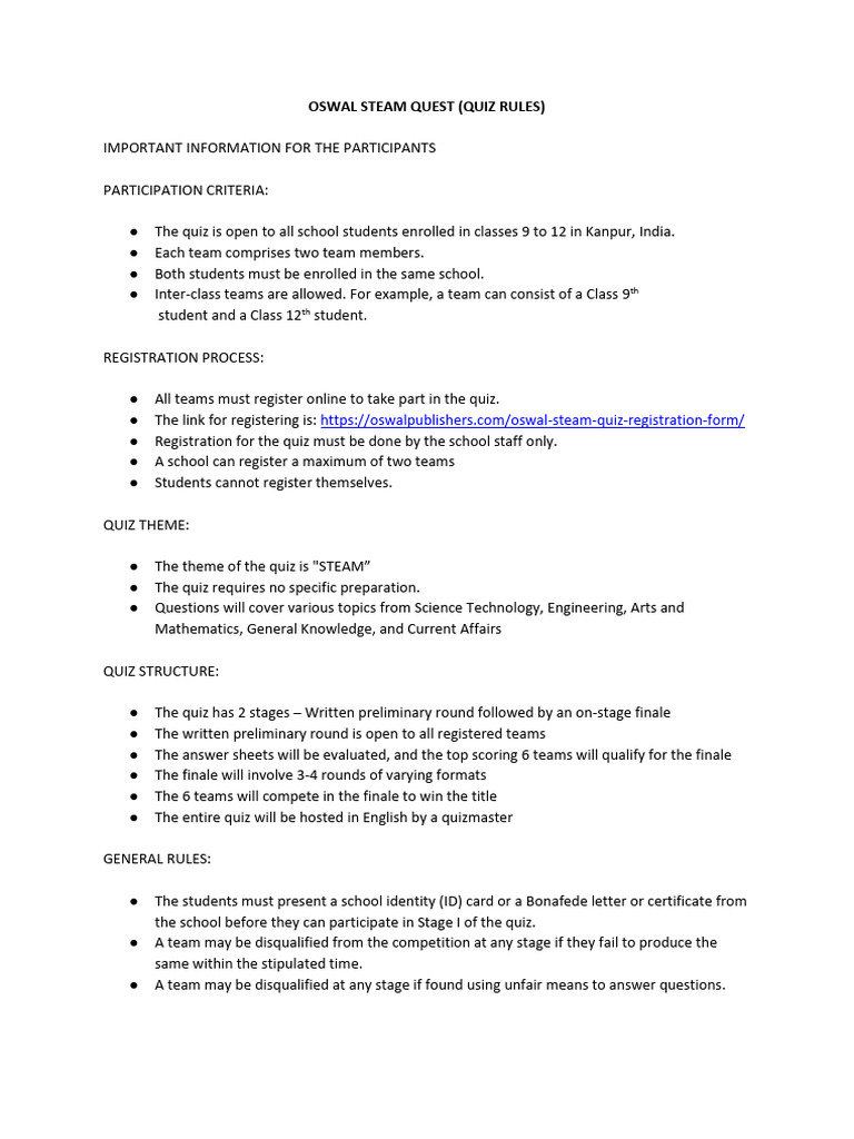 Oswal Steam Rules and Guidelines | PDF
