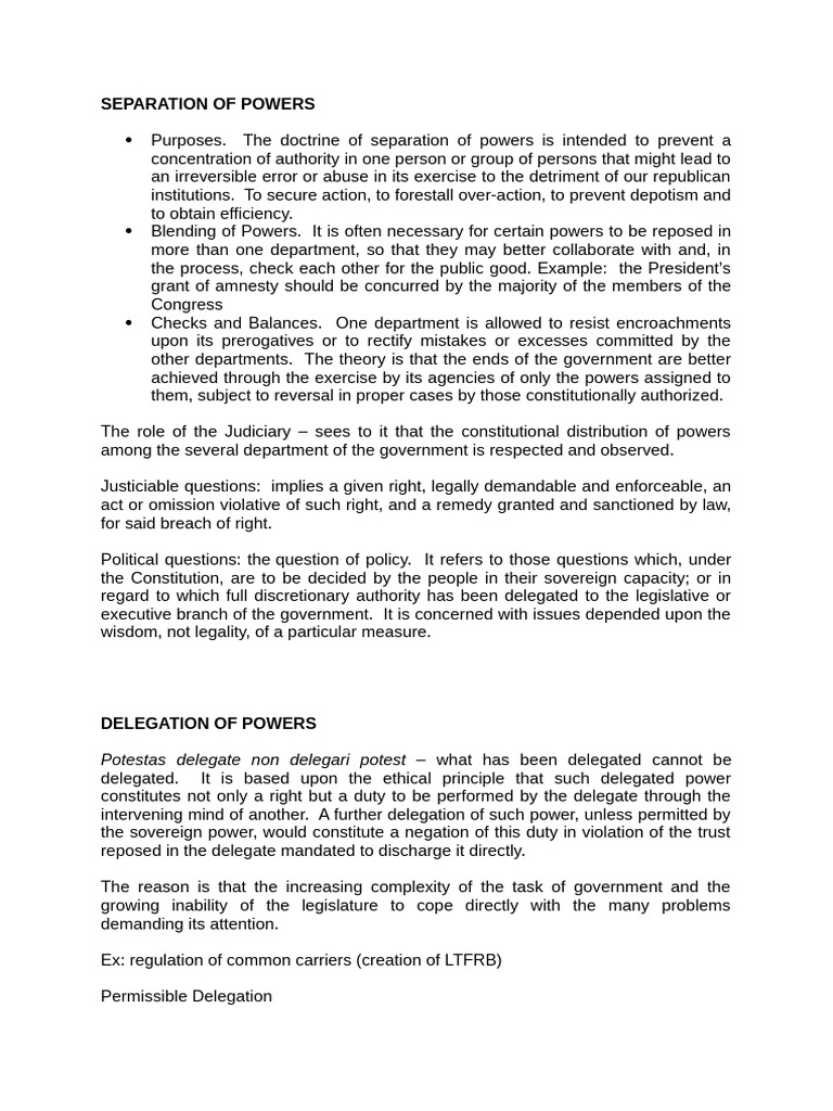 Delegation of Powers | PDF | Separation Of Powers | Politics