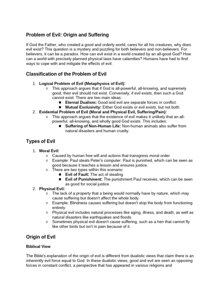 Problem of Evil: Origin and Suffering | PDF