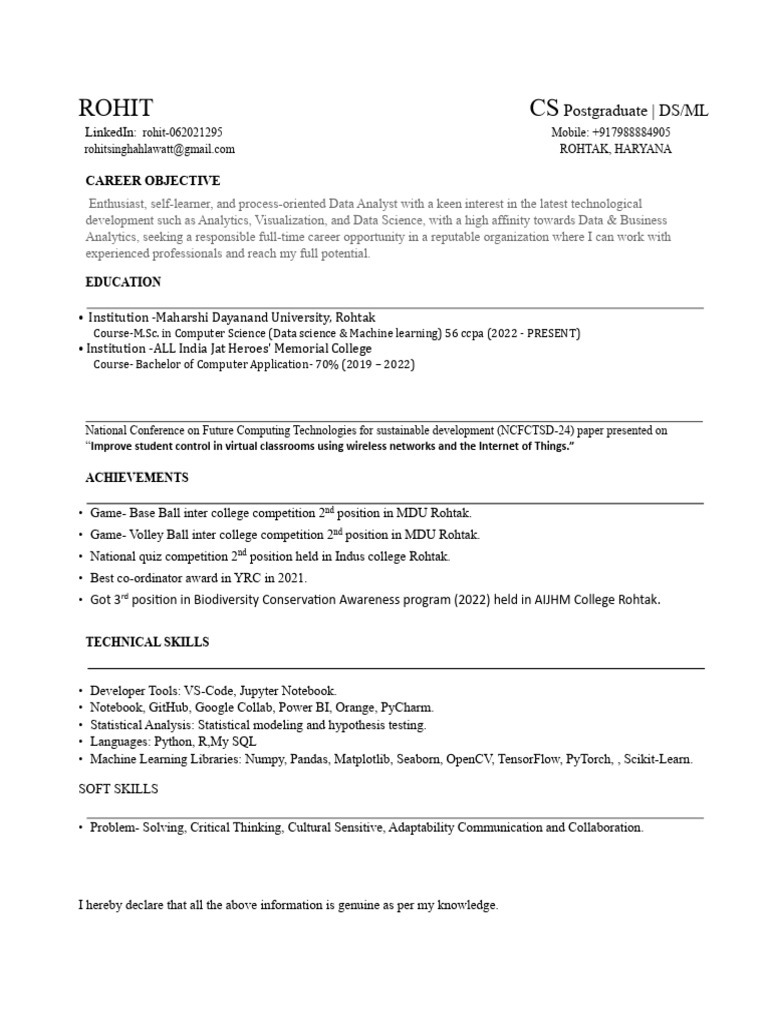Rohit CV | PDF