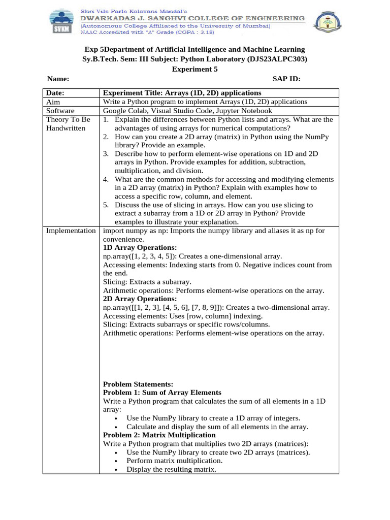 SE Expt5 Arrays | PDF