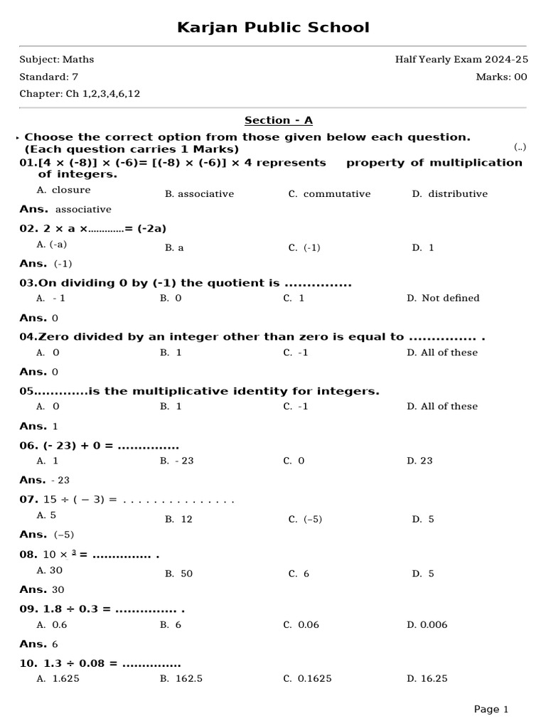 Maths-7-Half Yearly Assignment | PDF Maths-7-Half Yearly Assignment | PDF