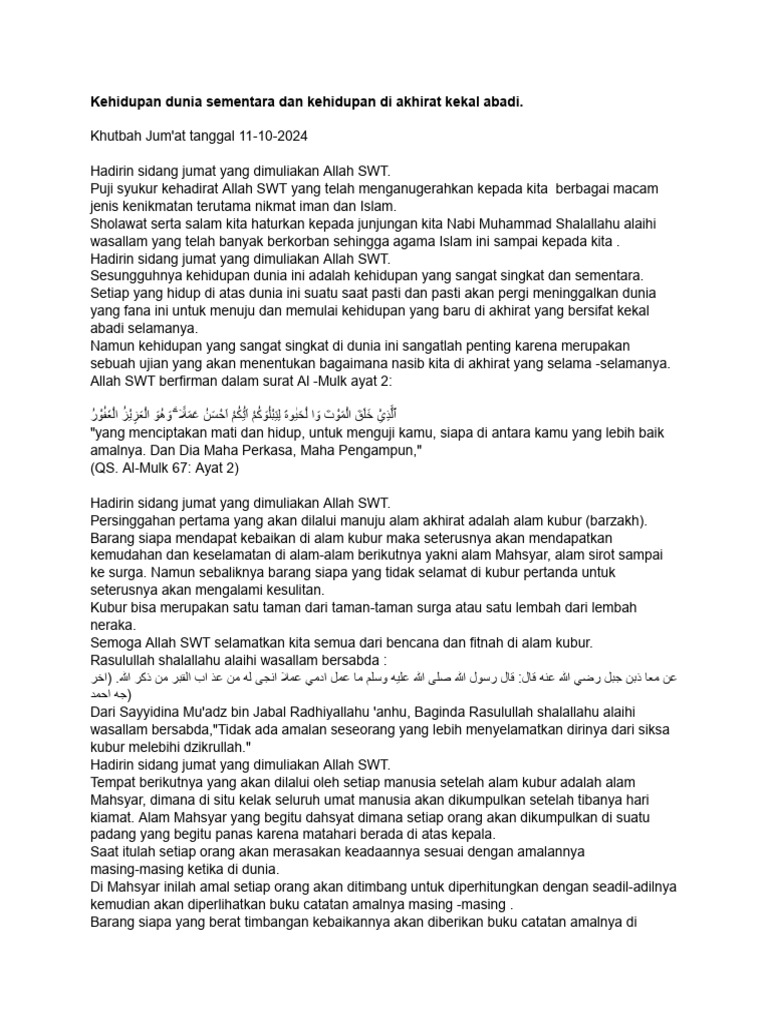 Kehidupan Dunia Sementara Dan Kehidupan Di Akhirat Kekal Abadi Pdf