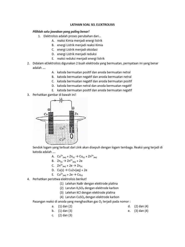 LATIHAN SOAL SEL ELEKTROLISIS | PDF