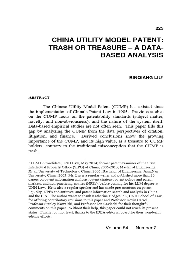 China Utility Model Patent Trash or Treasure - A Data-Based Analysis | PDF
