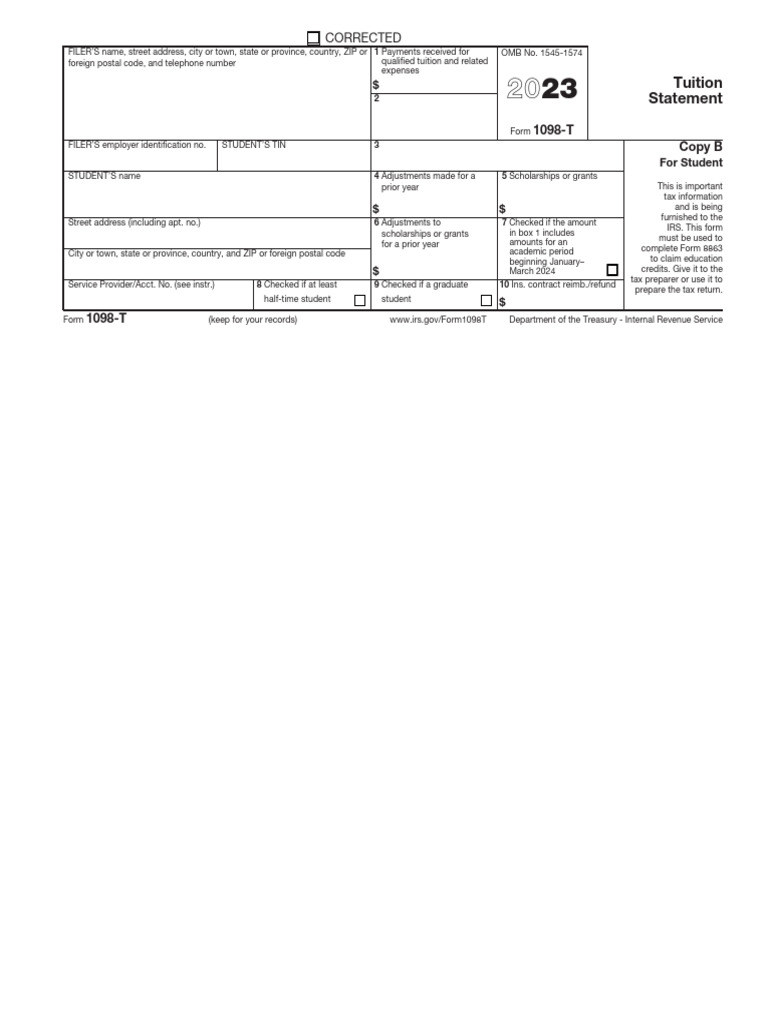 2023 Form 1098-T Tuition Statement | PDF | Tax Refund | Internal ...