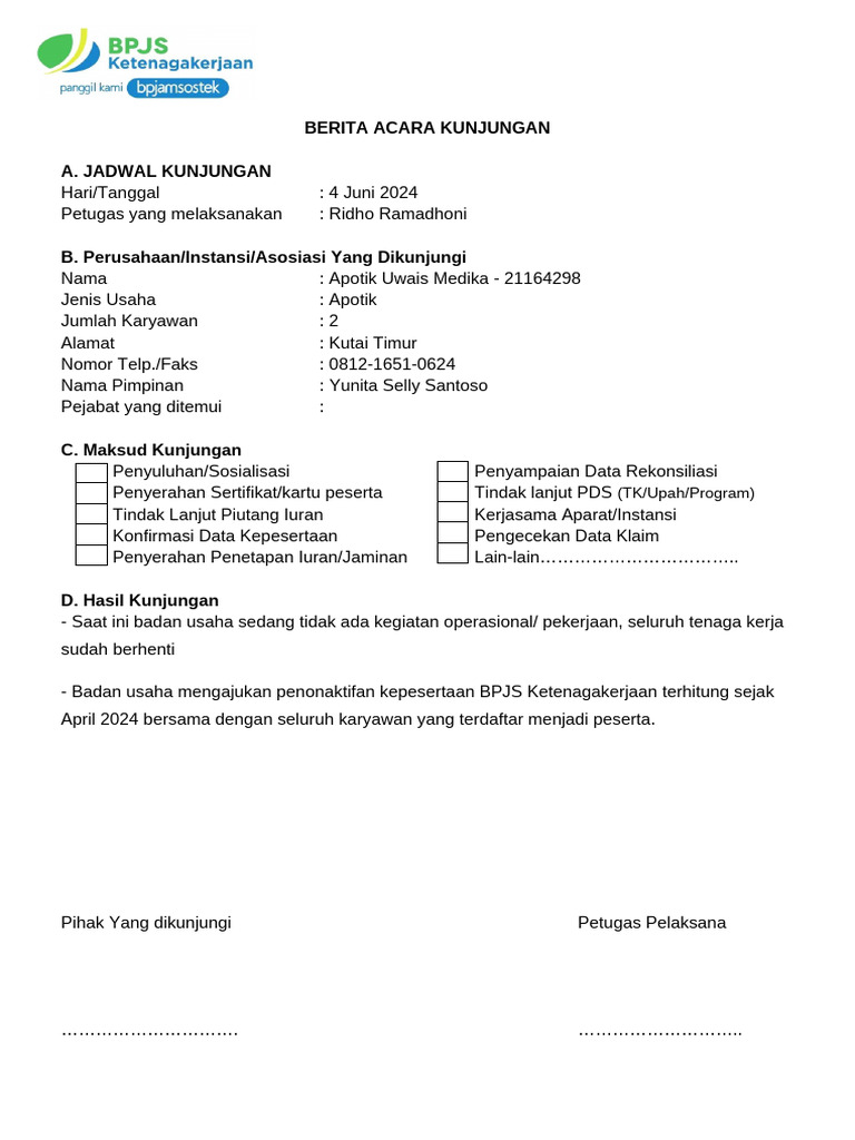 Berita Acara Kunjungan | PDF