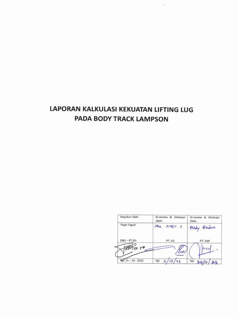 Kalkulasi Kekuatan Lifiting Lug Track Lampson | PDF