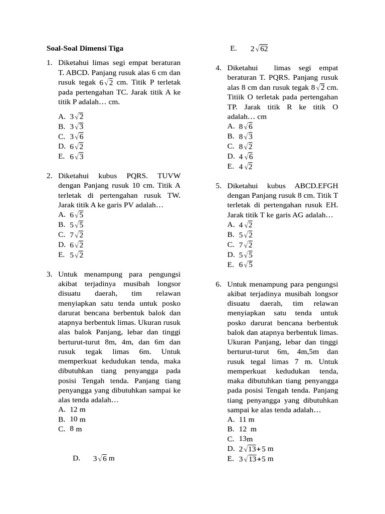 soal-soal dimensi tiga | PDF